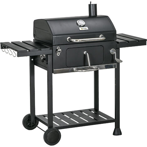 Charcoal BBQ Grill Smoker Trolley with Shelves, Bottle Opener and Wheels