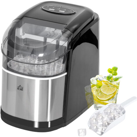 HOMCOM Portable Ice Cube Maker w/ 2 Cube Sizes 12Kg/24 Hrs, 9 Cubes/ 6 ...