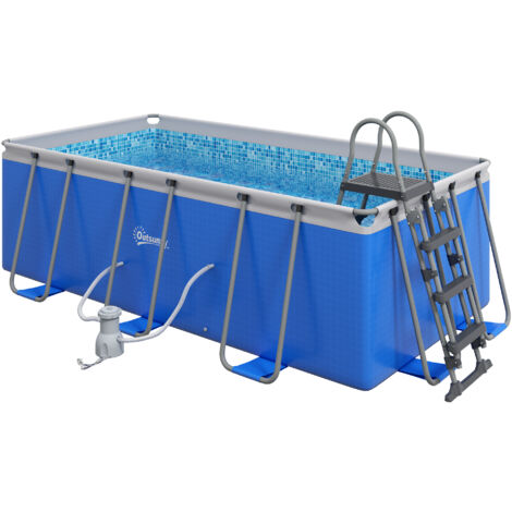 Outsunny Steel Frame Swimming Pool Above Ground Paddling Pool with ...