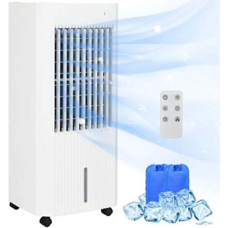 HOMCOM Portable Air Cooler with Humidifier, Ice Packs, Oscillation, White