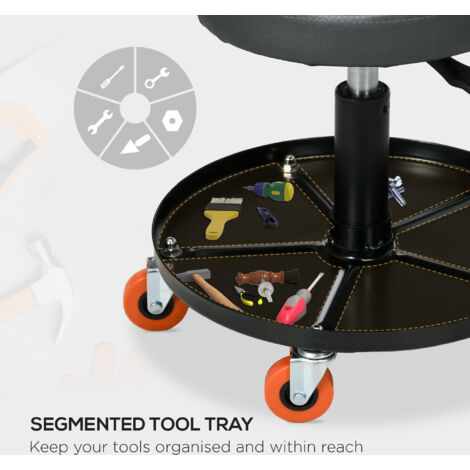 HOMCOM Pneumatic Adjustable Mechanic Stool w/ Tool Tray, Wheels
