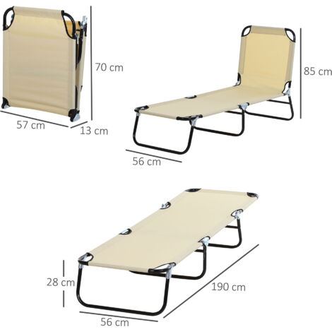 Outsunny Foldable Sun Lounger Set, Portable Sun Bed with Mesh Fabric, Beige