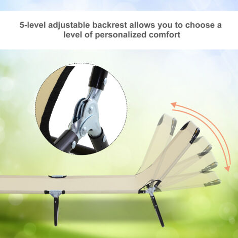 Outsunny Foldable Sun Lounger Set, Portable Sun Bed with Mesh Fabric, Beige