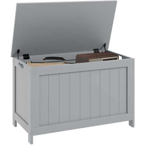 HOMCOM Storage Chest, Modern Storage Trunk with 2 Safety Hinges and Cut ...