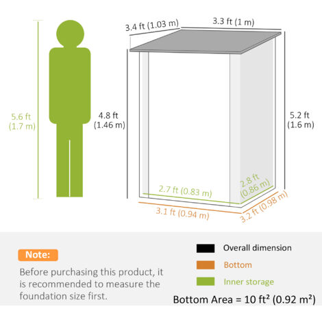 Outsunny 3.3ft x 3.4ft Outdoor Storage Shed Steel Garden Shed w ...