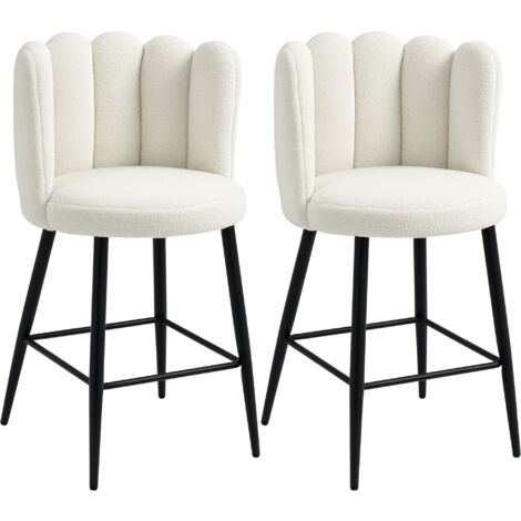 HOMCOM Bar Stools Set of 2, Breakfast Barstools with Backs, Cream