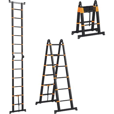 HOMCOM 3.8M Duo Aluminium Ladder Tool Holder Herringbone Deployed, Yellow
