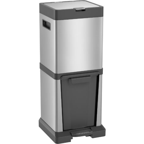 HOMCOM 20+14L Double Kitchen Bin, Pedal Bin with Soft-Close Lid, Silver