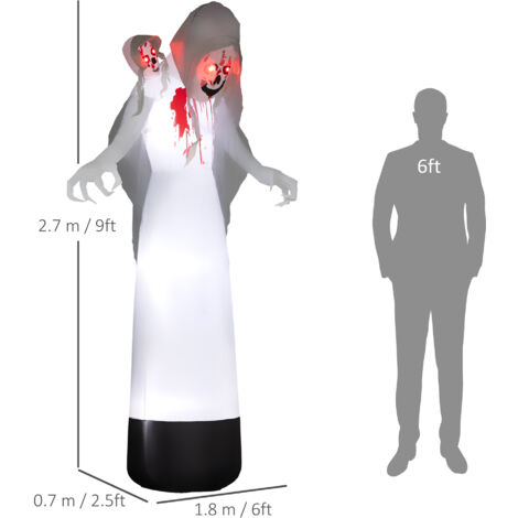 Outsunny 8.9FT Tall Halloween Inflatable Three-Head Witch Ghost Decoration