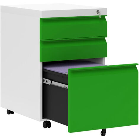 Vinsetto 3 Drawer File Cabinet Lockable Metal Filling Cabinet Green