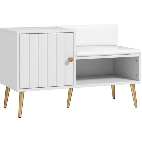 HOMCOM Upholstered Entryway Shoe Bench with Storage Cabinet Open Shelf ...