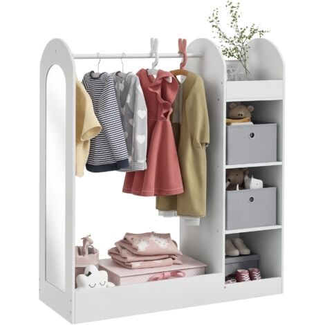 AIYAPLAY Kids Clothes Rail with Storage Shelf, Boxes, Mirror, White