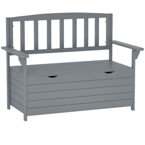 Outsunny Garden Storage Bench, 2 Seater Fir Wood Outdoor Bench, Dark Grey