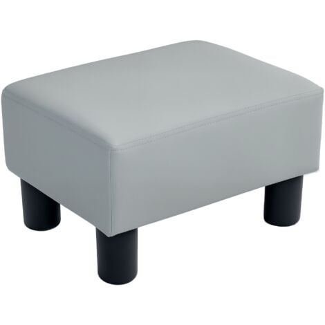 HOMCOM Footstool Ottoman Cube with Plastic Legs Grey and PU