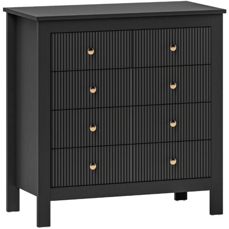 HOMCOM Fluted Bedroom Chest of Drawers w/ 5 Drawers Gold Tone Handles Black