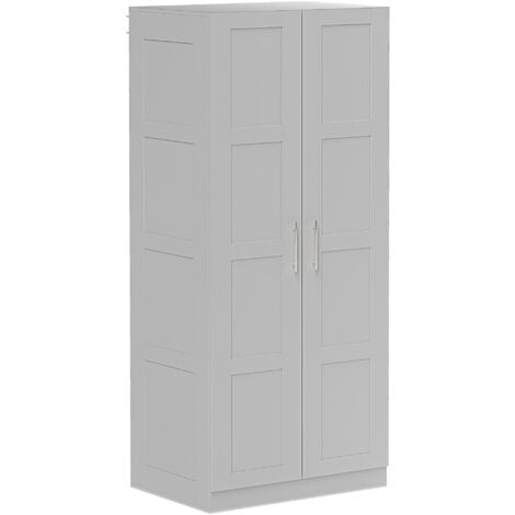 HOMCOM Wardrobe for Bedroom, Double Wardrobe with Hanging Rail, Grey
