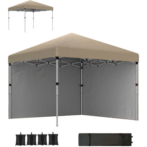 Outsunny 3x3 (M) Pop Up Gazebo Party Tent w/ 2 Sidewalls, Weight Bags Khaki