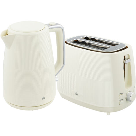 HOMCOM 1.7L Fast Boil Electric Kettle and 2 Slice Water Toaster Set, Cream