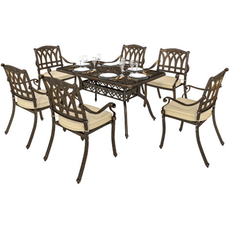 Outsunny 7 Pieces Cast Aluminium Garden Dining Set with Parasol Hole ...