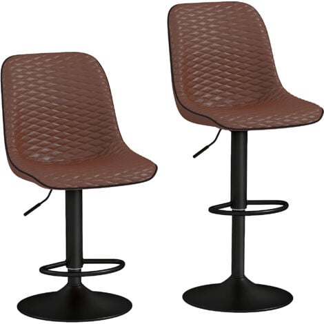 HOMCOM Set of 2 Bar Stools, Adjustable Swivel Breakfast Barstools, Brown