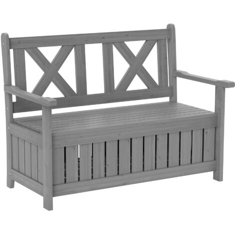 Outsunny Wood Storage Garden Bench for Patio Outdoor Seating, Charcoal Grey