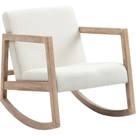 HOMCOM Rocking Chair Upholstered Armchair Wooden Accent Chair Cream