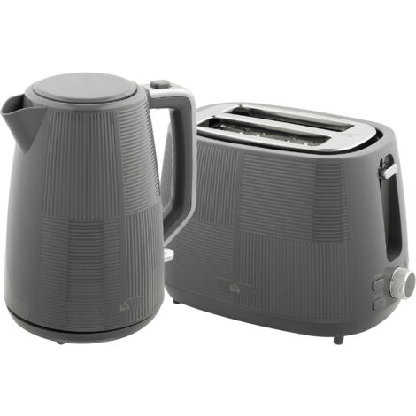 HOMCOM 1.7L Fast Boil Electric Kettle and 2 Slice Water Toaster Set, Grey