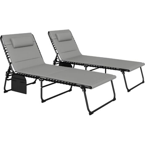 Outsunny Folding Sun Loungers Set of 2, Reclining Sun Bed, Light Grey