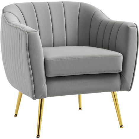 HOMCOM Velvet-Look Shell Shaped Chair with Thick Padded Seat, Grey