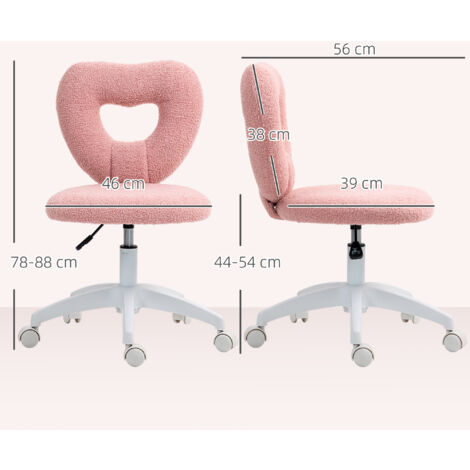 HOMCOM Armless Heart Desk Chair, Makeup Vanity Chair for Home, Pink