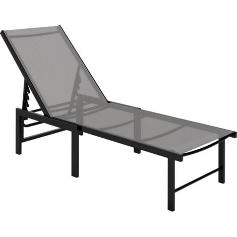 Outsunny Sun Lounger, 5-Level Reclining Sunbed, Grey
