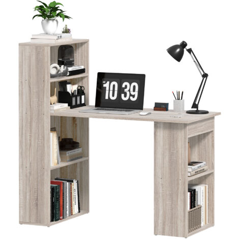 HOMCOM 120cm Modern Computer Desk Bookshelf Writing Table Workstation Grey