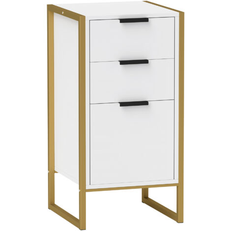 HOMCOM Industrial 3-Drawer Bedroom Chest of Drawers with Metal Frame, White