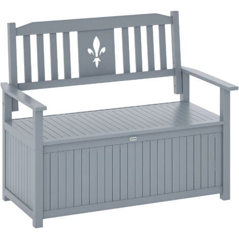 Outsunny 2 Seater Wood Garden Storage Bench Outdoor Storage Box Grey