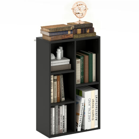 HOMCOM 2-Tier Bookshelf with 5 Open Storage Compartments, Black