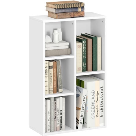 HOMCOM 2-Tier Bookshelf with 5 Open Storage Compartments, White