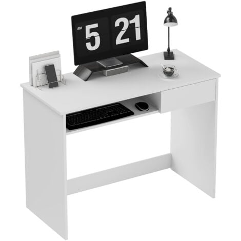 HOMCOM Compact Computer Table with Keyboard Tray and Drawer, White