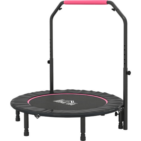 "HOMCOM 45"" Foldable Mini Fitness Trampoline w/ Foam Handle, Pink"