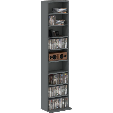 HOMCOM 260 CD Storage Unit 120 DVD Storage Tower with 9 Compartments Grey
