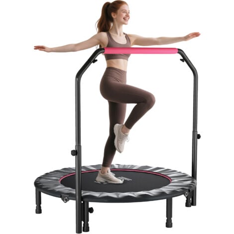 "HOMCOM 48"" Foldable Mini Fitness Trampoline w/ Foam Handle, Pink"