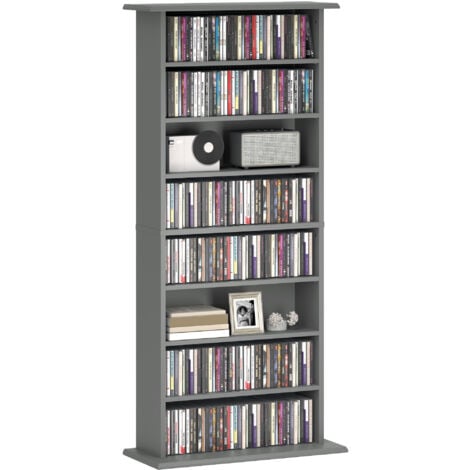 HOMCOM CD Storage Unit DVD Tower Blu-ray Storage Shelf for Living Room Grey