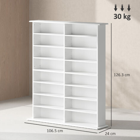 HOMCOM CD Storage Unit DVD Tower Blu-ray Storage Shelf for Office, White