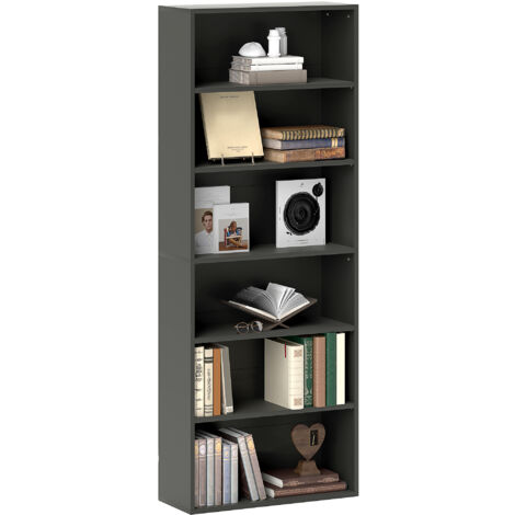 HOMCOM 6 Tier Bookshelf, Freestanding Bookcase with Adjustable Shelves ...