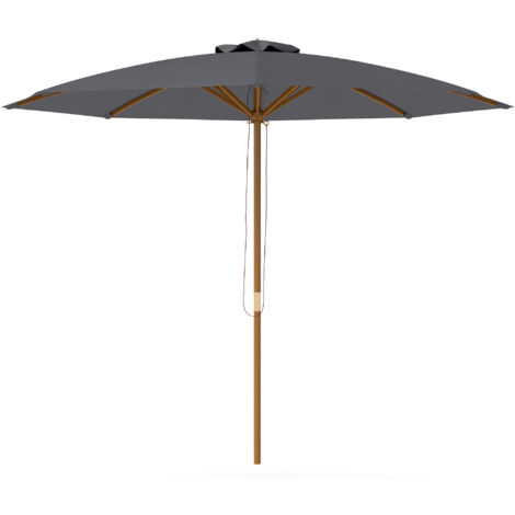 Outsunny Wooden Garden Parasol with Rope Pulley Mechanism, Dark Grey