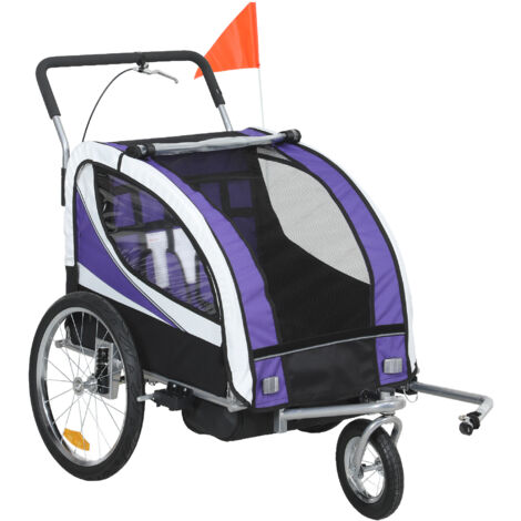 HOMCOM 2 Seat Child Bike Trailer, Baby Bicycle Trailer for 2 Kids, Purple