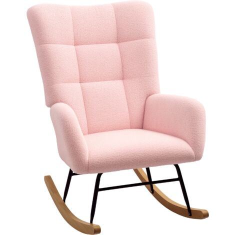 HOMCOM Rocking Chair, Modern Armchair with Backrest for Bedroom, Light Pink