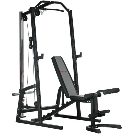 SPORTNOW Smith Machine Power Rack with Pull Up Bar, Lat Pull Down System