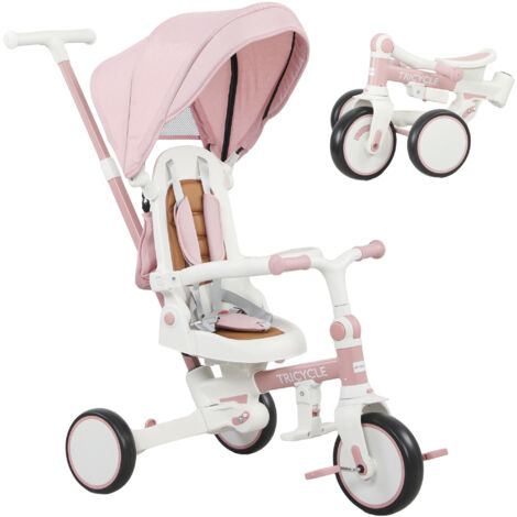 AIYAPLAY 5 in 1 Foldable Kids Trike, Toddler Tricycle for 1-3 Years, Pink