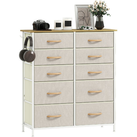 HOMCOM Fabric Chest of Drawers, 10 Drawer Dresser for Bedroom, Beige