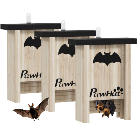 PawHut 3PCs Bat Boxes Designed to Attract Bats, 18 x 6 x 22.5 cm